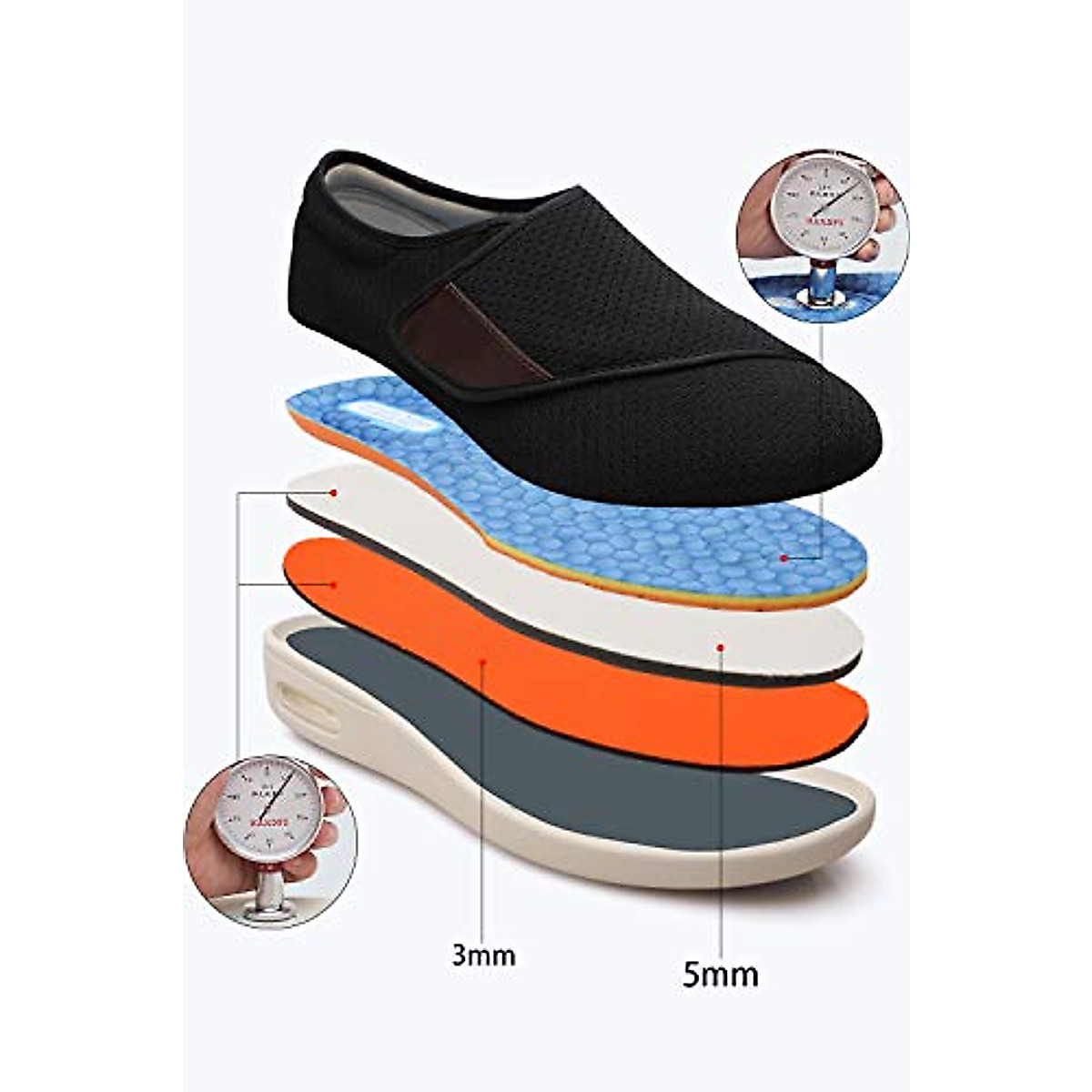 ZUMEIJIA Women's Diabetic Shoes for Women Casual Adjustable Walking Shoes Wide Shoes for Elderly Swollen Feet Non-Slip Air Cushion Bottom Fattening and Widening Black 8.5