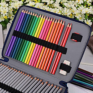 BTSKY Colored Pencil Case- 200 Slots Pencil Holder Pen Bag Large Capacity Pencil Organizer with Handle Strap Handy Colored Pencil Box with Printing Pattern Blue Star