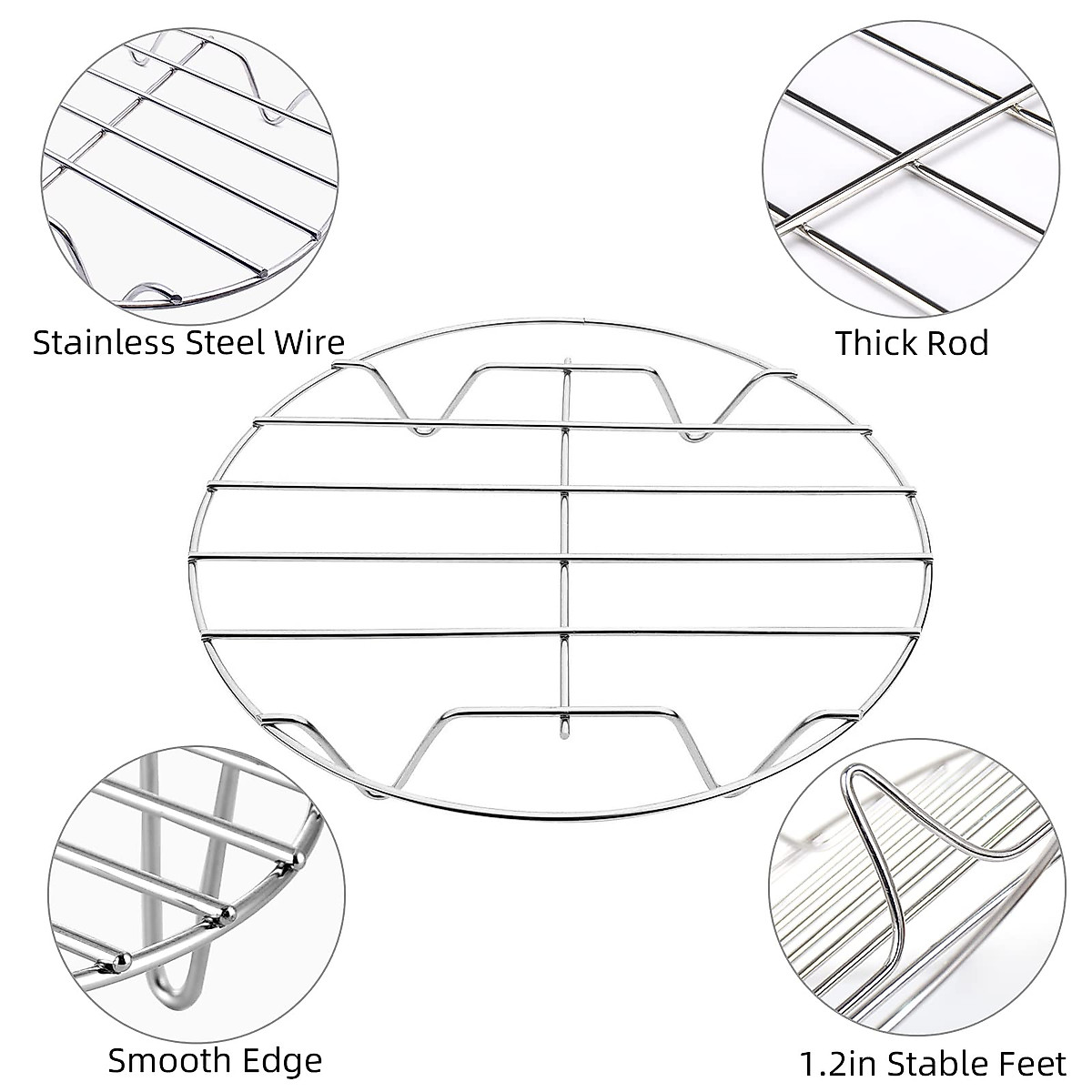 TamBee 8 Inch Cooking Rack Round 304 Stainless Steel Baking and Cooling Steaming Rack w Stand Cookware Fit for Air Fryer Pressure Cooker Canning Set of 2