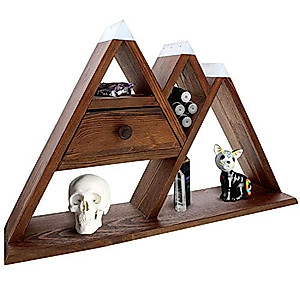 Rustic Curiosities Large Mountain Shelf - 20X12X4.5 Inch Crystal Shelf for Succulents, Plants, Essential Oils, Includes Pull Out Drawer, Extra Wide Base Crystal Holder (Brown)