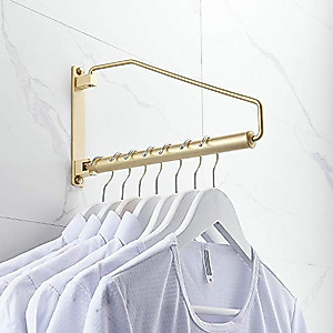 Hiendure Folding Clothes Hanger Gold Brushed Drying Clothes Rack Wall-Mounted Space Saver for Laundry Room Closet, Brass, 12 Inch