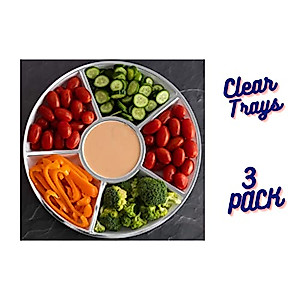 [6 Sec - Clear - 3 Pack] HomeyGear Plastic Round 6 Section Serving Tray Appetizer Platter Clear 12 Inch Pack of 3