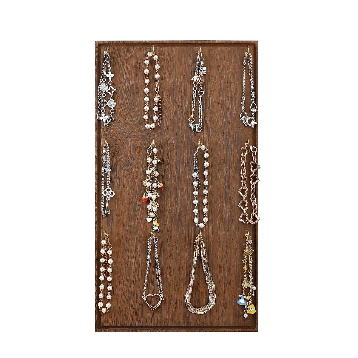 Ikee Design Wooden Jewelry Display Stand with 12 hooks, Earring Display with Hooks, Bracelet, Earring, Keychain Stand for Selling,7.8W x 7.8D x 15.9H in, Brown Color