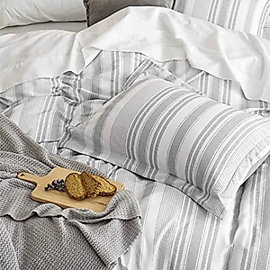 Bedsure Duvet Cover Queen Size - Reversible Striped Duvet Cover Set with Zipper Closure, Grey Bedding Set, 3 Pieces, 1 Duvet Cover 90"x90" with 8 Corner Ties and 2 Pillow Shams 20"x26"