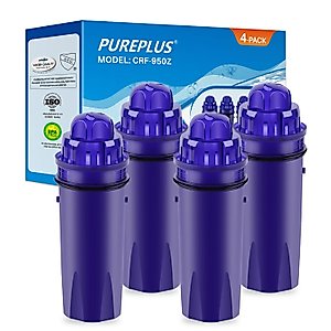PUREPLUS CRF950Z Pitcher Water Filter Replacement for Pur PPF900Z, PPF951K, PPT700W, CR-1100C, DS-1800Z, CR-6000C, PPT711W, PPT711, PPT710W, PPT111W, PPT111R and All PUR Pitchers and Dispensers, 4PACK