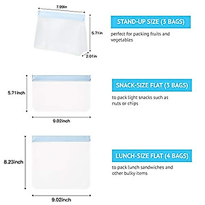 Gridlabs Reusable Storage Bags | Premium Set of 10 Bags | Perfect Food Bags for Lunch Sandwich and Kids Snacks | Leakproof Extra Thick Food Safe Material – Freezer Safe