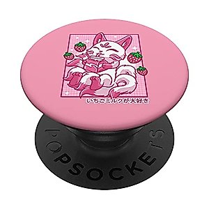 Kitsune Japanese Anime Fox Kawaii Strawberry Milk PopSockets Swappable PopGrip
