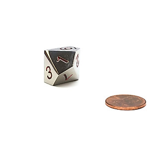 Koplow Games Single D10 20mm Numbered 0 to 9 Metal Die - Silver with Red Numbers