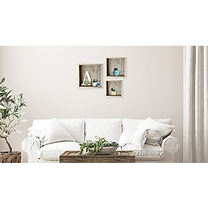 Rockin' Wood Rustic Wood Shadow Box Floating Shelves with Wood Backing, Made with Reclaimed barn Wood, Set of 3, Weathered Grey