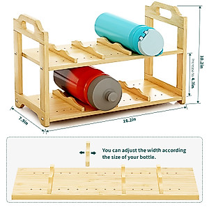 KOK KAY Water Bottle Organizer, Stackable Wine Rack Storage, 2 Layers Holds up to 10 Bottles, Adjustable Bamboo Water Bottle Storage Organizer Rack