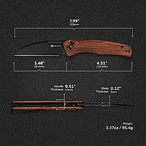 SENCUT Watauga Pocket Folding Knife for EDC, Button Lock Small Knife with Clip, Black Stonewashed D2 Blade with Wood Handle,Everyday Carry Knife for Men Women, Lightweight for Indoor Outdoor Gift S21011-4