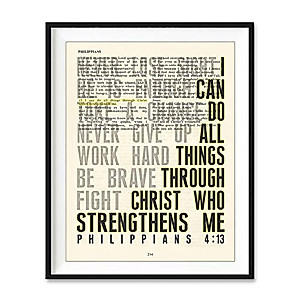 I Can Do All Things, Philippians 4:13, Christian Unframed Art Print, Vintage Bible Verse Scripture Wall and Home Decor Poster, Inspirational Gift, 8x10 inches
