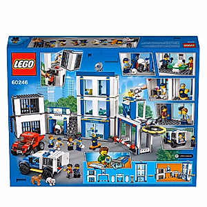 LEGO 60246 City Police Station Building Set with 2 Truck Toys, Light & Sound Bricks, Drone and Motorbike
