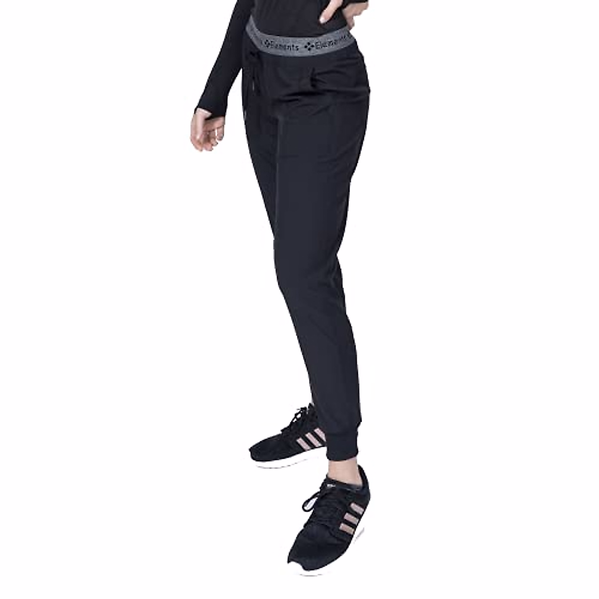 Jogger Scrubs for Women 4 Pocket 4-Way Stretch Elastic Waistband ES2386 (Black, Large)