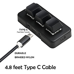 iKKEGOL Mini USB Type C Wired 3 Key Mechanical Keypad 9 Keys Fully Progammable Macro Gaming Keyboard,One- Handed Control RGB Light HID Pad (Black)