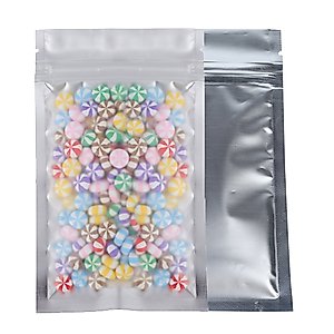 Clear Window Flat Colored Metallic Foil Zipper Seal Bag (100 Pack) (Silver, Flat | 1.5oz)