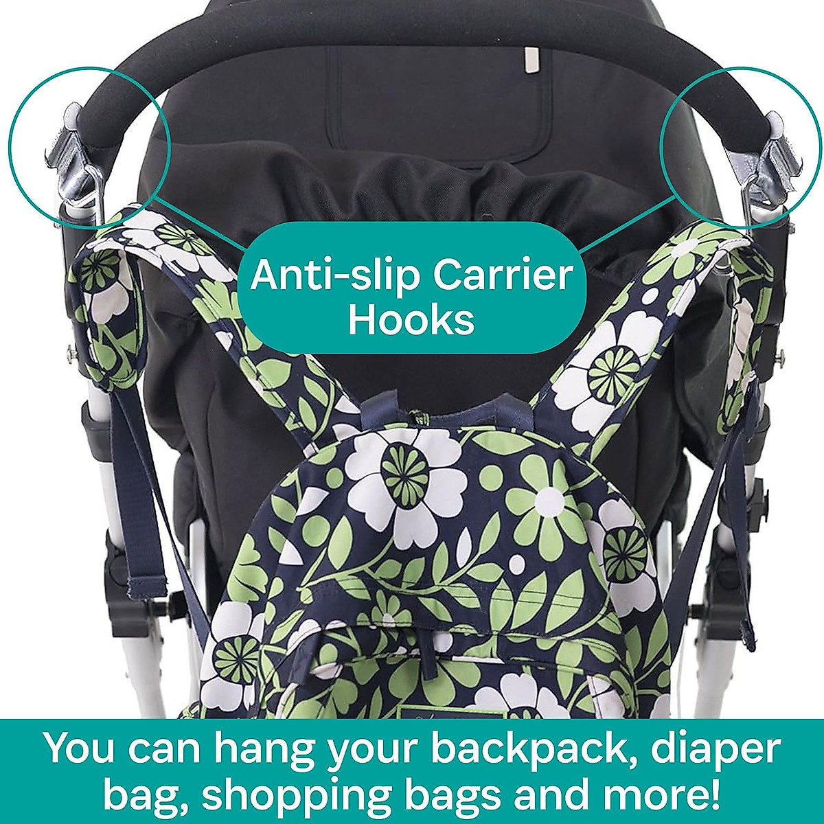 Buggygear Stroller Hooks - On The Go Stroller Hooks for Bags - Hang Bags Stroller Hooks