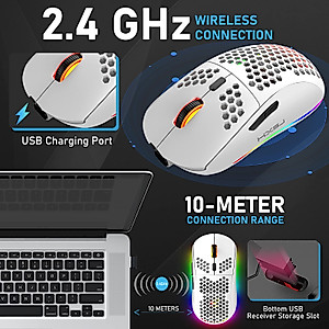 4 in 1 Wireless Gaming Keyboard Mouse and Converter with RGB Backlit Mini 61Key Ergonomic Honeycomb Shell 2.4Ghz USB Receiver Bluetooth Wired Adapter for PS4 PS3 Xbox Switch PC Mac Gamer Typist(White)
