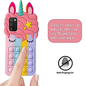 B-wishy Fidget Toys Stress Relief Phone Case for Samsung Galaxy A02S,A03S, with Strap,Push Pop Bubble 3D Cartoon Funny Cute Silicone Cover for Girls Kids Teen, Aesthetic Color Bubble Case-Rainbow
