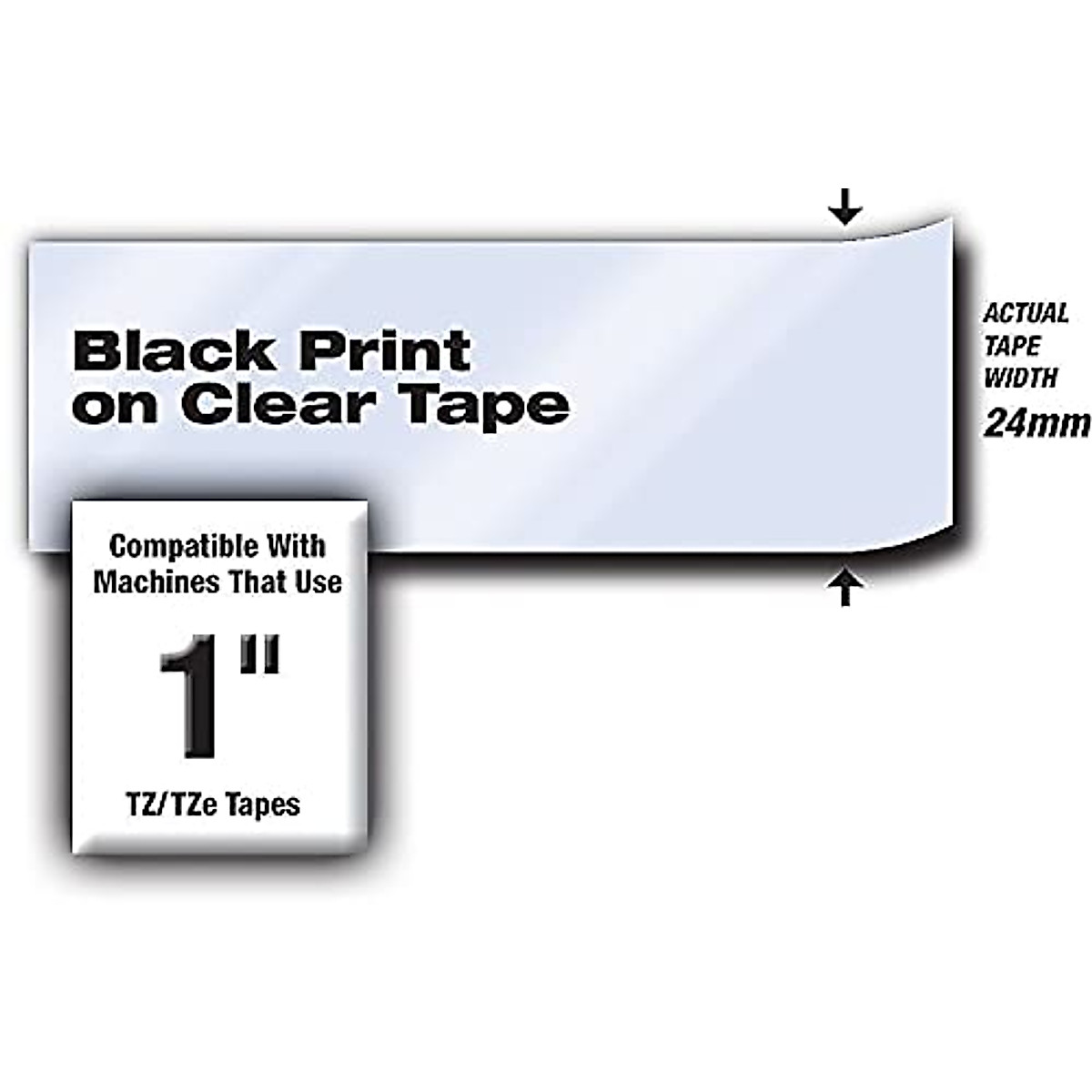 Brother Tzes151 Tze Extra-Strength Adhesive Laminated Labeling Tape, 1-Inch W, Black On Clear