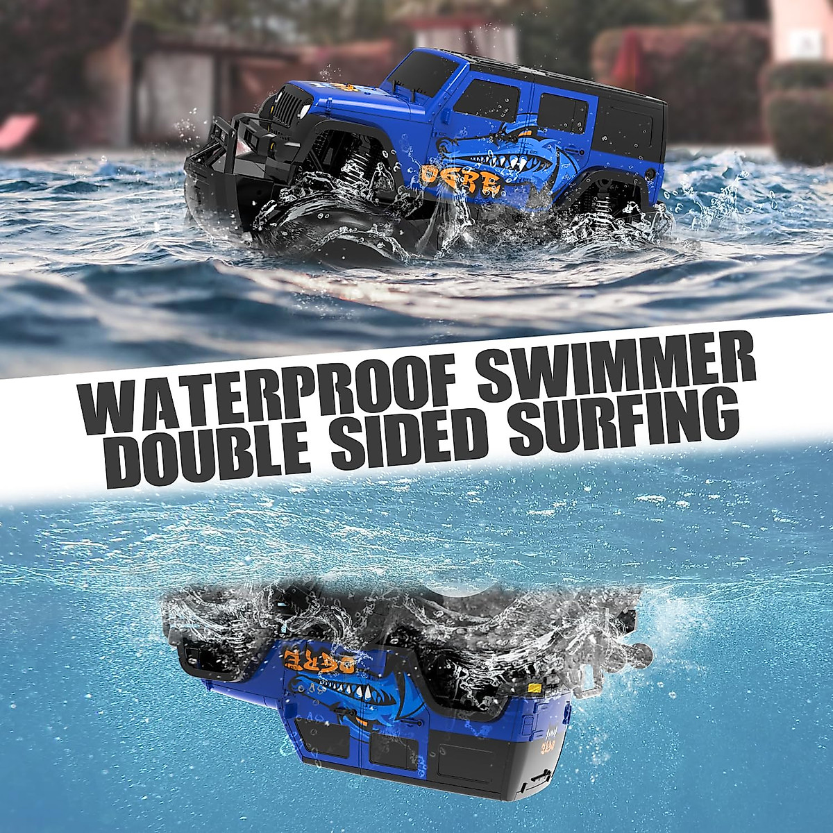 STEMTRON Amphibious Remote Control Car Toys for Boys 2.4GHz 1:16 All Terrain Off-Road RC Car Waterproof RC Monster Truck Kids Pool Toys Remote Control Boat Gifts for Kids Boys