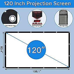 Projector Screen,JWSIT 120 inch Outdoor Projector Screen,16:9 HD Foldable Anti-Crease Outdoor Movie Screen, Portable Projector Screen with Carrying Bag for Home Theater Backyard