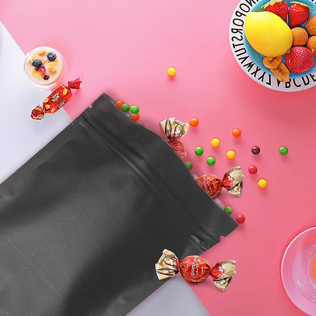 100 Pack Mylar Bags - 5.5 x 7.8 Inch Resealable Foil Pouch Bag Food Storage Pouch Matte Black