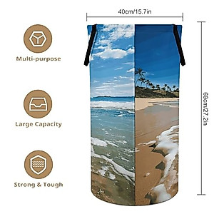 Laundry Basket Hamper Waterproof Dirty Clothes Hamper Clear Sky Wave Beach Collapsible Washing Bin Clothes Bag with Handles Freestanding Laundry Hamper for Bathroom Bedroom Dorm Travel