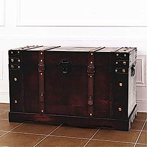 BLUECC Vintage Wood Treasure Chest Storage Trunk Brown 26"x15"x15.7" Gift for Boy Girl Best Friend