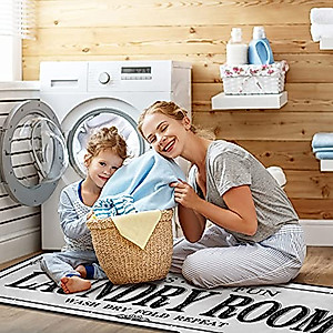 ROMAMIGO Laundry Room Rug Runner Non Slip Laundry Mats Mudroom Runner Farmhouse Kitchen Floor Mat Bathroom Laundry Room Decor Accessories(Grey, 20 X 47 inch)