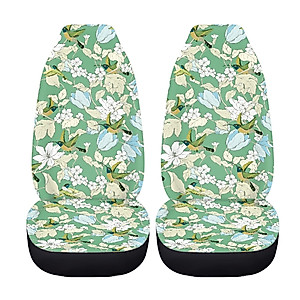 TOADDMOS Auto Front Seat Cover, Floral with Hummingbird Print Universal Car Seat Cover Protector, Fit Most Vehicle Decorative Seat Accesories, Green
