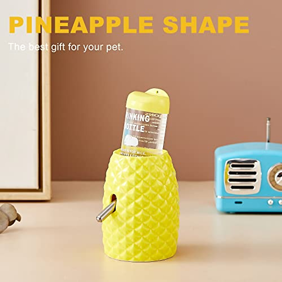 Howise Small Animal Water Bottle, Hamster Water Bottle Ceramic Hamster Kettle, Leakproof Pet Ceramic Kettle, Hamster Supplies, Hamster Drinker Stand (Yellow)