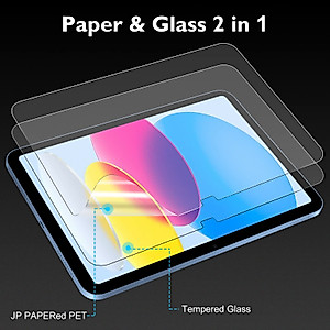 Esanik 2 Pack Like Paper Glass Screen Protector for iPad 10.9 10th Generation (2022, 10.9 Inch) 9H Tempered Glass Film with Alignment Frame, Writing Like on Paper, Anti Glare, Apple Pencil Compatible
