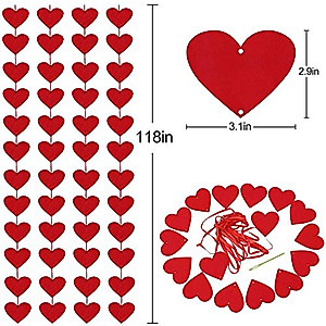 100 Hearts Felt Garland Valentines Day Red Heart Hanging String Garland 4Pack (Each 10ft) Valentines Day Decorations Wedding Anniversary Festival Birthday Home Windows Background Party Supplies