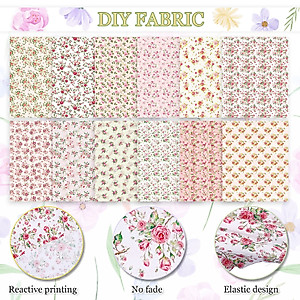 Whaline 12Pcs Spring Cotton Fabric Bundles 18 x 22 Inch Floral Quilting Fabric Patchwork Flower Pattern Precut Fat Quarters for Spring Birthday Sewing DIY Crafts Handmade Clothing