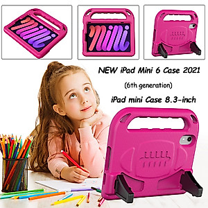 LTROP Newest iPad Mini 6 Case 2021,iPad Mini 6th Generation Case 8.3-Inch,iPad Mini 6th Gen Case for Kids,Built in Screen Protector, Shockproof Handle Stand Case for iPad Mini 6 2021 8.3", Rose