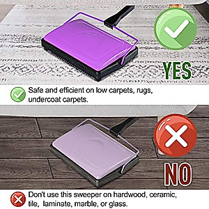 Yocada Carpet Sweeper Cleaner for Home Office Low Carpets Rugs Undercoat Carpets Pet Hair Dust Scraps Paper Small Rubbish Cleaning with a Brush Purple