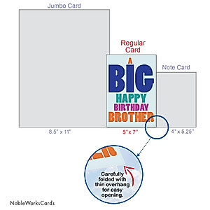NobleWorks Birthday Brother Greeting Card with 5 x 7 Inch Envelope (1 Card) Big Happy Birthday Brother C5936BRG