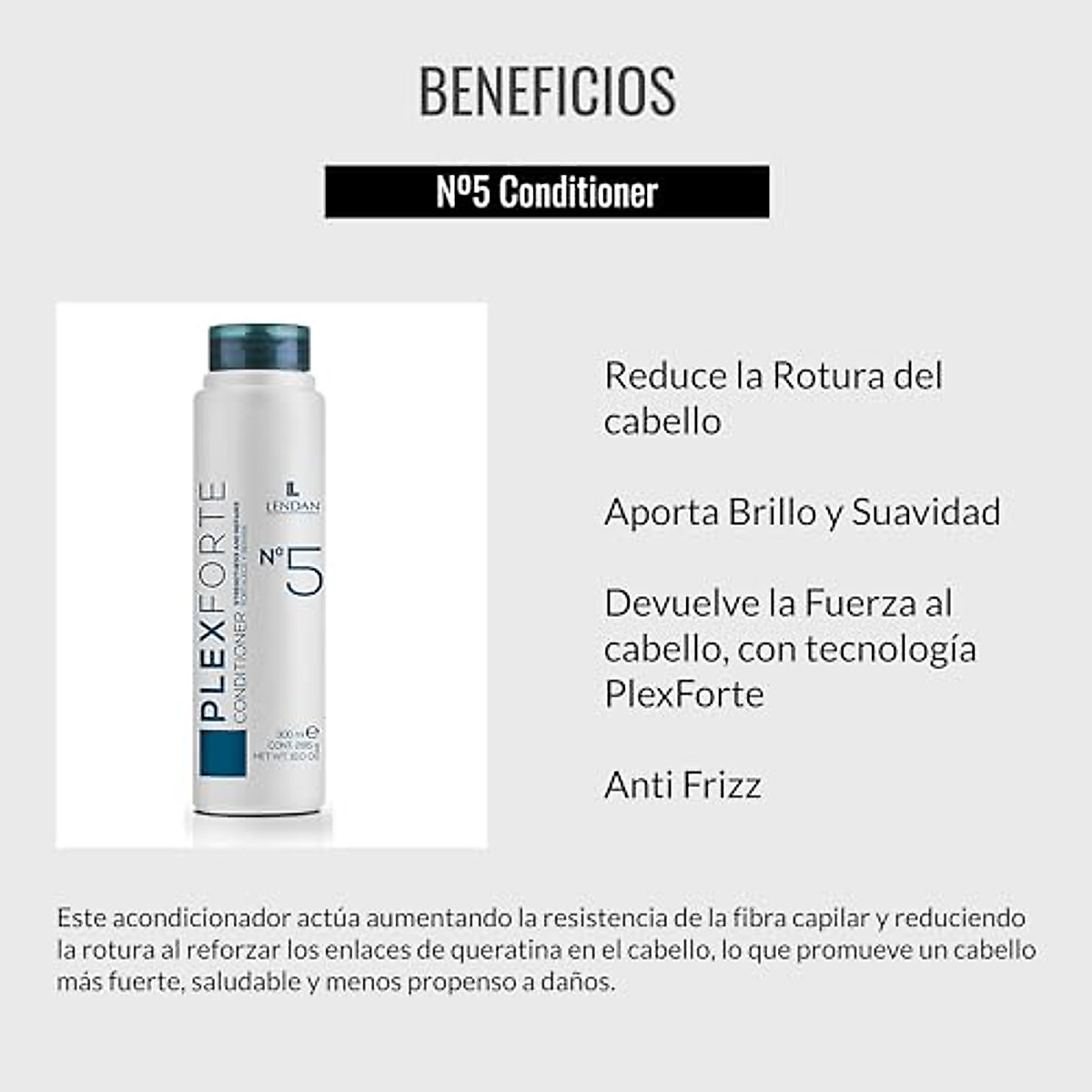 Lendan - Hair Conditioner - Nº5 Conditioner - 300 ml - With Plexforte Technology - Reduces Hair Breakage - Restores Hair Strength - Adds Shine and Softness - Anti-Frizz