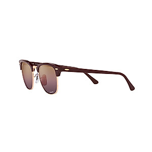Ray-Ban RB3016F Clubmaster Low Bridge Fit Square Sunglasses, Bordeaux on Rose Gold/Polarized Red, 55 mm