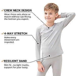 HEROBIKER Thermal Underwear Boys Ultra Soft Fleece Lined Kids Thermals Long Johns Top Bottom Warm Set for Winter Skiing Grey