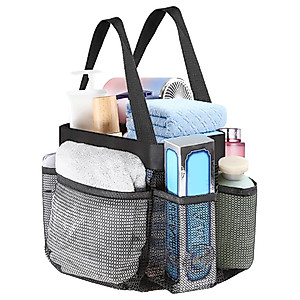 KAKULO Mesh Shower Caddy Portable for College Dorm Room Essentials, Portable Shower Caddy Dorm with 8-Pocket Large Capacity, Shower Bag for Beach, Swimming, Gym (Black 1PCS)