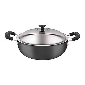 SHRIYA Hard Anodised Kadai with Stainless Steel Lid Aluminium Non-Stick Kadhai Deep Fry Pan Indian kadhai Multipurpose Non Stick All Purpose Pan karahi for frying 2 Litre (3mm)