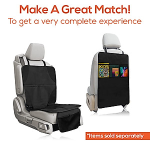 Trobo Car Seat Protector for Child Carseat, Luxury Non-Slip Large Thick Padding Waterproof Baby Car Seat Mat Pad Cover with 2 Mesh Organizer Storage Pockets to Protect Leather and Upholstery, Black