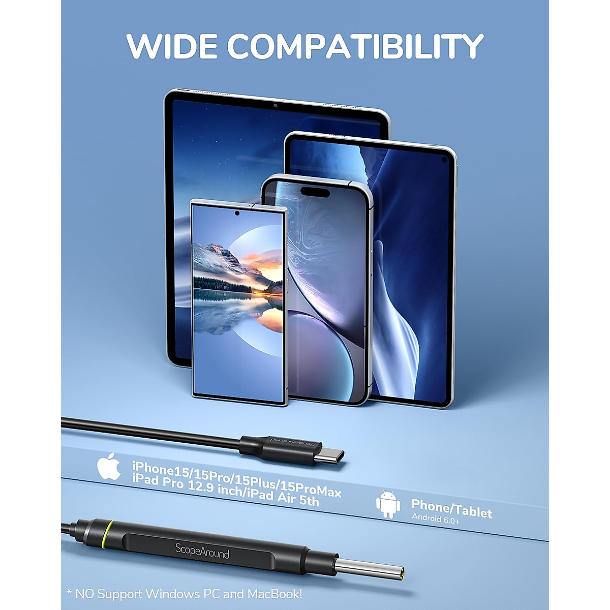 ScopeAround Otoscope Ear Camera, Ear Wax Removal Tool 1080p FHD Video Otoscope, 3.9mm Ear Wax Removal Camera with 6 LED Lights Visual Ear Scope, Compatible with iPhone15 & Android