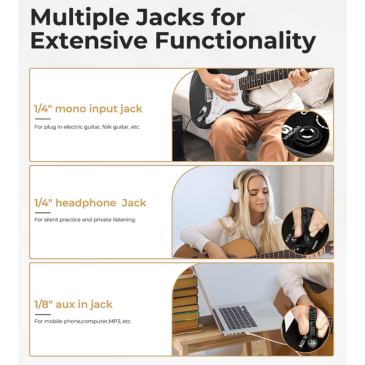 Vangoa Bass Guitar Amplifier 15W Portable Electric Bass Combo Amp Small for Bass Practice Amp Indoor Outdoor, Black