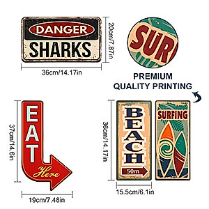 8 Pieces Beach Themed Party Decoration Beach Sign Cutouts Summer Theme Sign Retro Beach Signs for Adults Boys Girls Birthday Party, Ocean Shark Theme Party Supplies