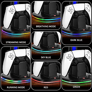 JDGPOKOO PS5 Controller Charging Station with RGB Headphone Stand, PS5 Controller Charger Holder with 2 USB Port, Headset Stand for PlayStation 5 Controller & DualSense Edge Controller Charging Dock