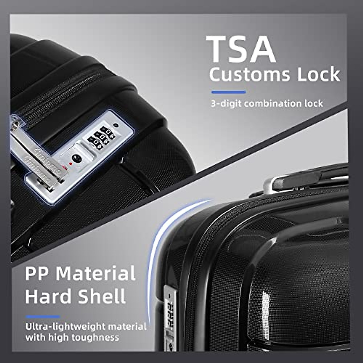 imiomo Luggage Hardside Suitcase Sets,3 Piece Travel Luggage Sets with Spinner Wheels,Lightweight PP Luggae Sets Clearance with TSA Lock (Black)