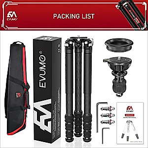 64.9'' Professional Heavy Duty Bowl Carbon Fiber Tripod, EVUMO 10-Layer Carbon Fibre Tube Camera Video Tripod for DSLR Digital Camcorder, with 40mm Leg & 75mm Bowl Adapter, Max Load 88lbs/40kg